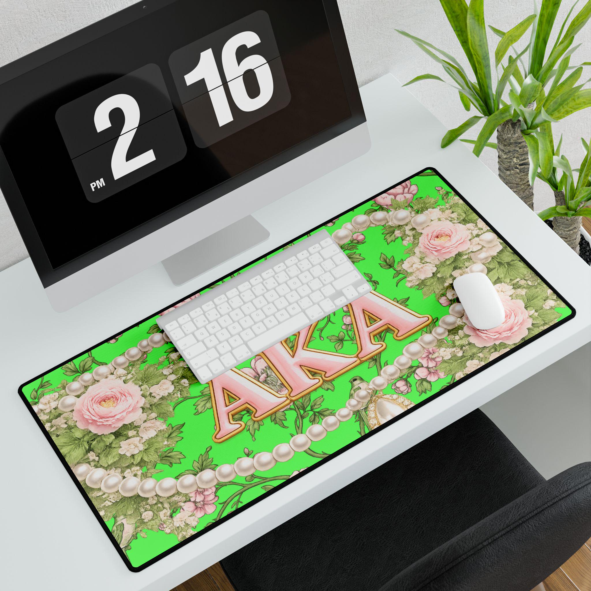 AKA Sorority Desk Mat, Pink & Green Alpha Kappa Alpha Office Decor - Etsy