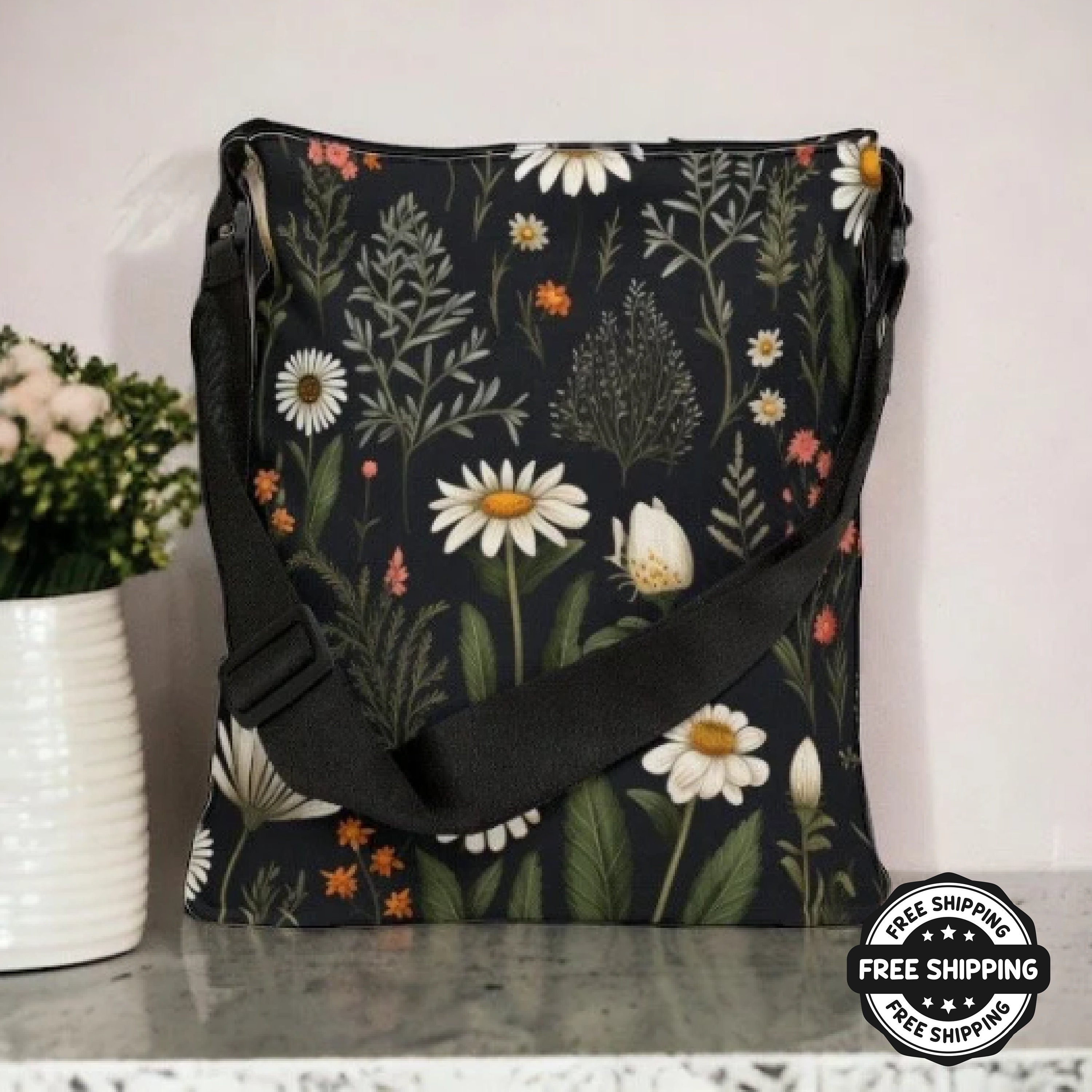 Cottagecore Wildflowers Large Adjustable Tote Bag, Large Tote With ...