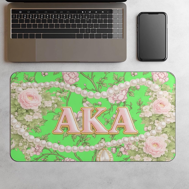 AKA Sorority Desk Mat, Pink & Green Alpha Kappa Alpha Office Decor - Etsy