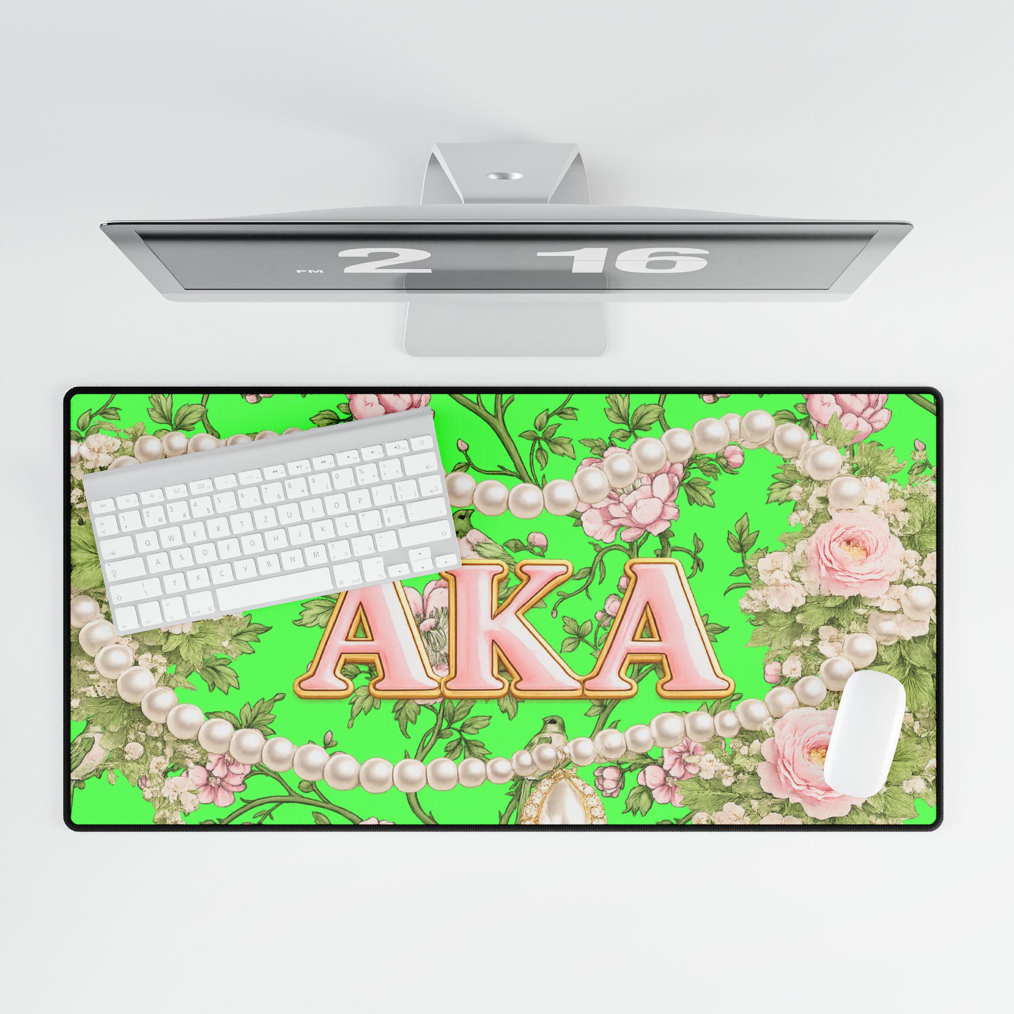 AKA Sorority Desk Mat, Pink & Green Alpha Kappa Alpha Office Decor - Etsy