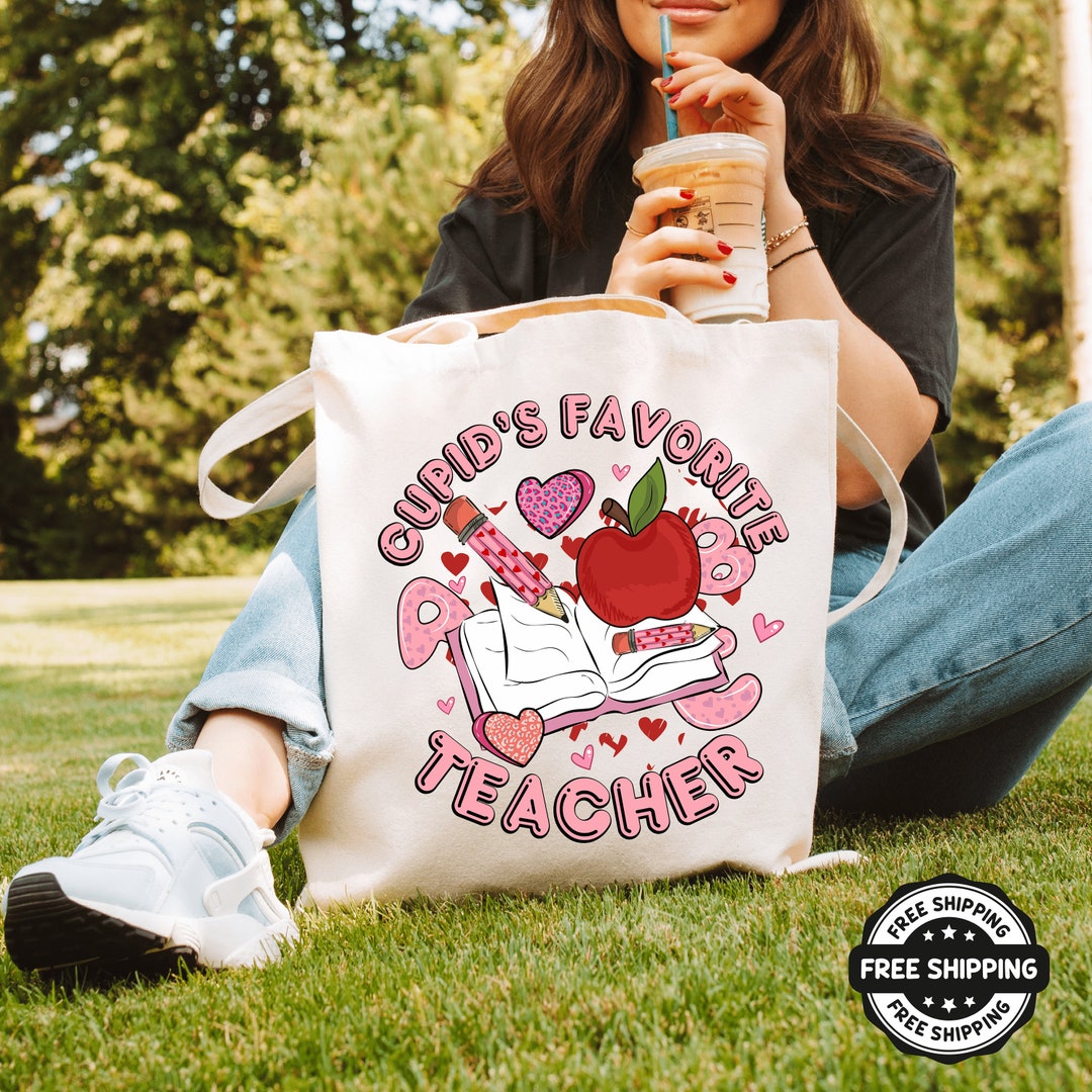 Cupid's Favorite Teacher Valentine's Day Cotton Canvas Tote Bag Teacher ...
