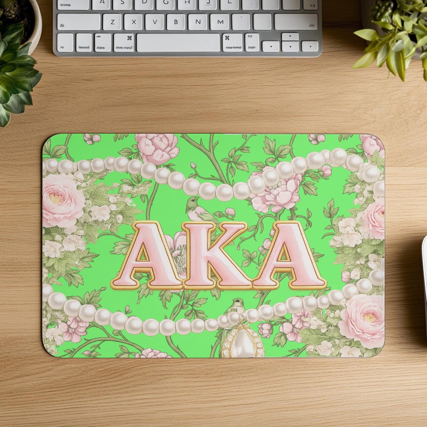 AKA Sorority Desk Mat, Pink & Green Alpha Kappa Alpha Office Decor - Etsy