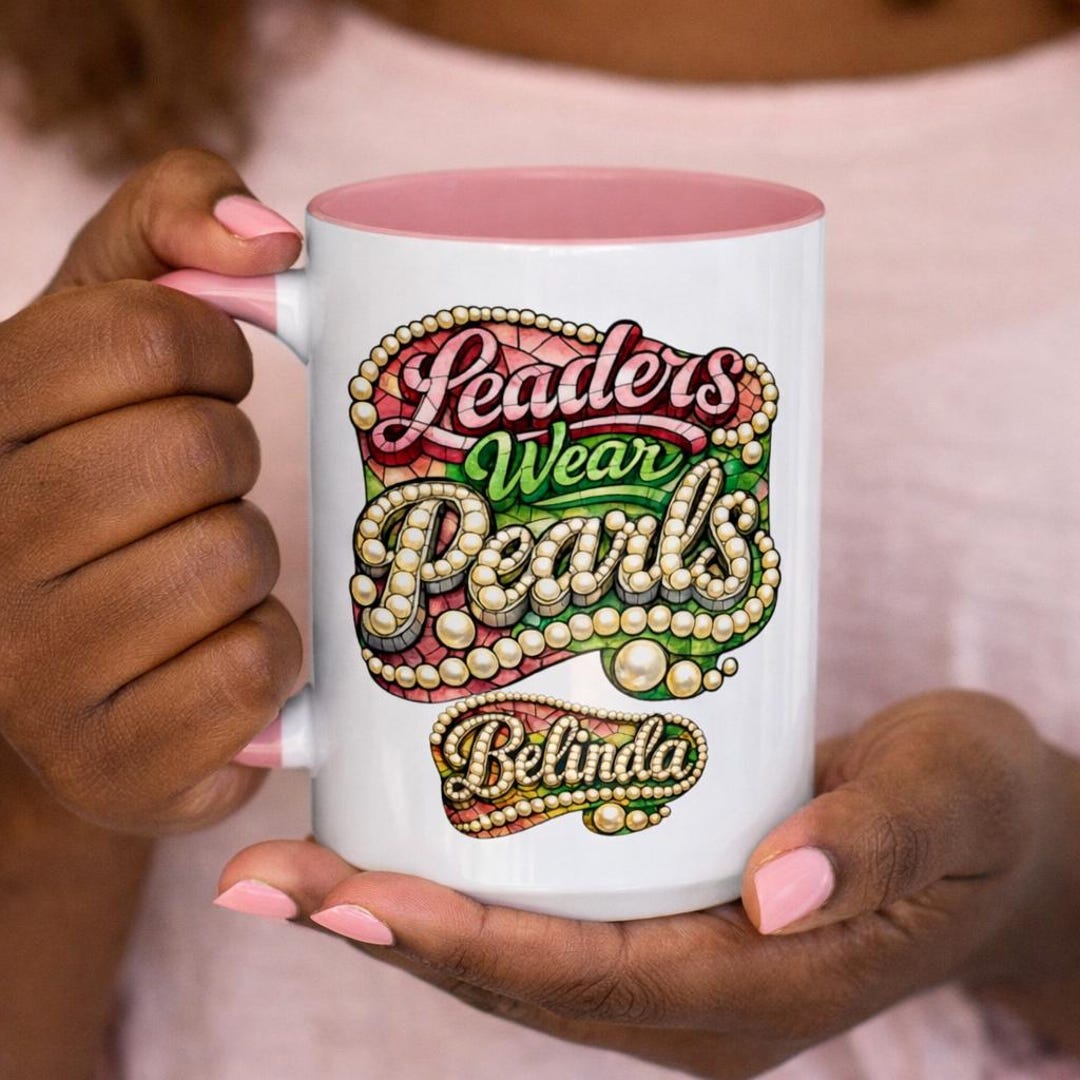 Personalized AKA Inspired Pink & Green Pearl Coffee Cup, Sorority ...