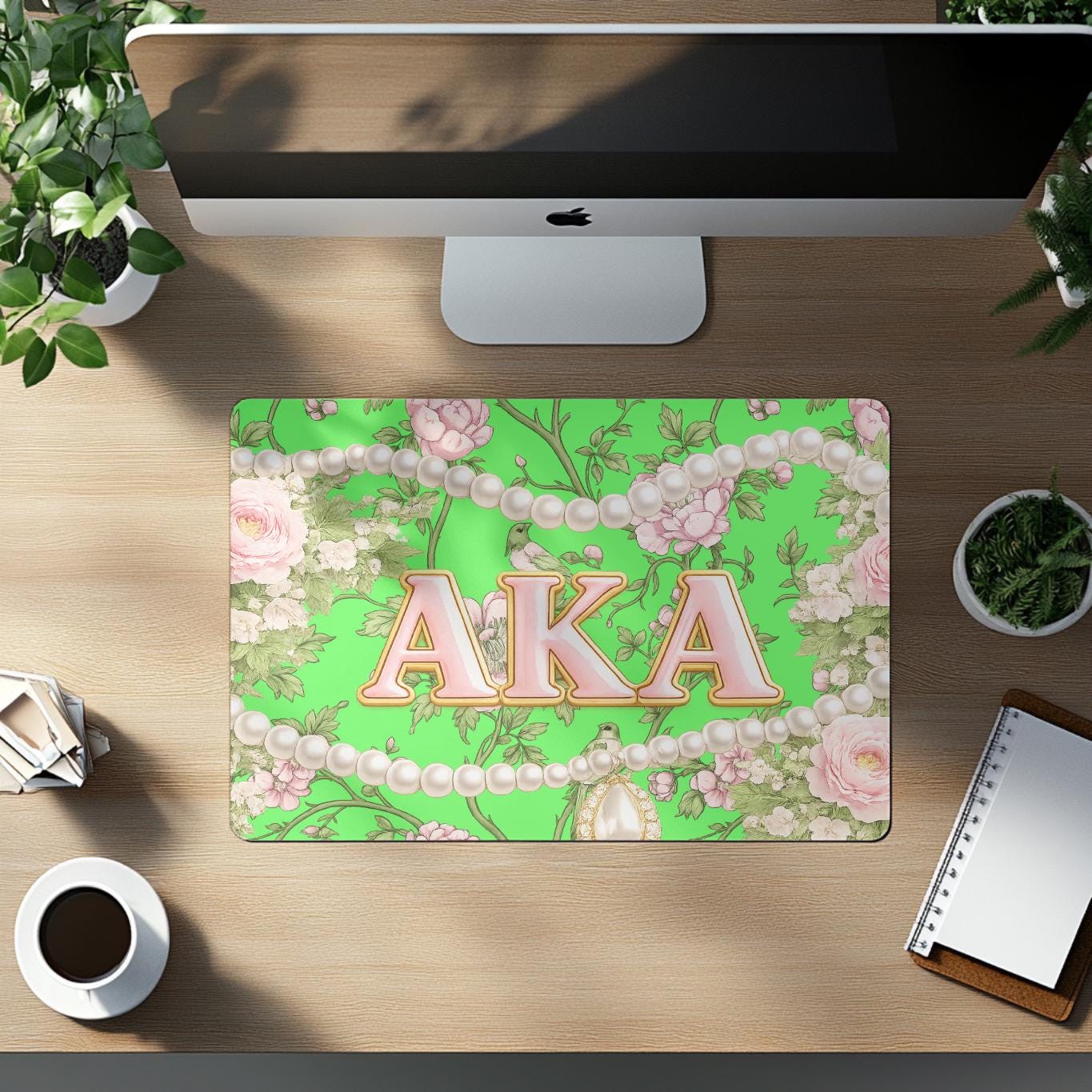 AKA Sorority Desk Mat, Pink & Green Alpha Kappa Alpha Office Decor - Etsy