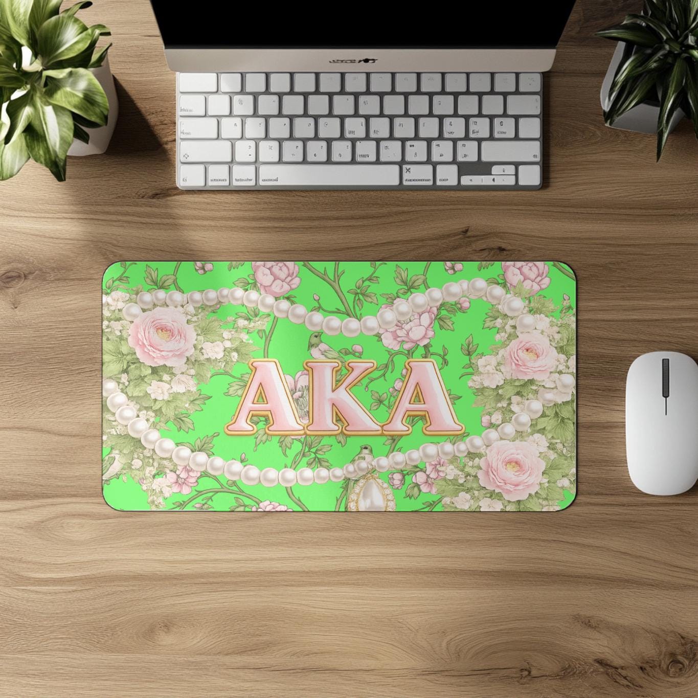 AKA Sorority Desk Mat, Pink & Green Alpha Kappa Alpha Office Decor - Etsy
