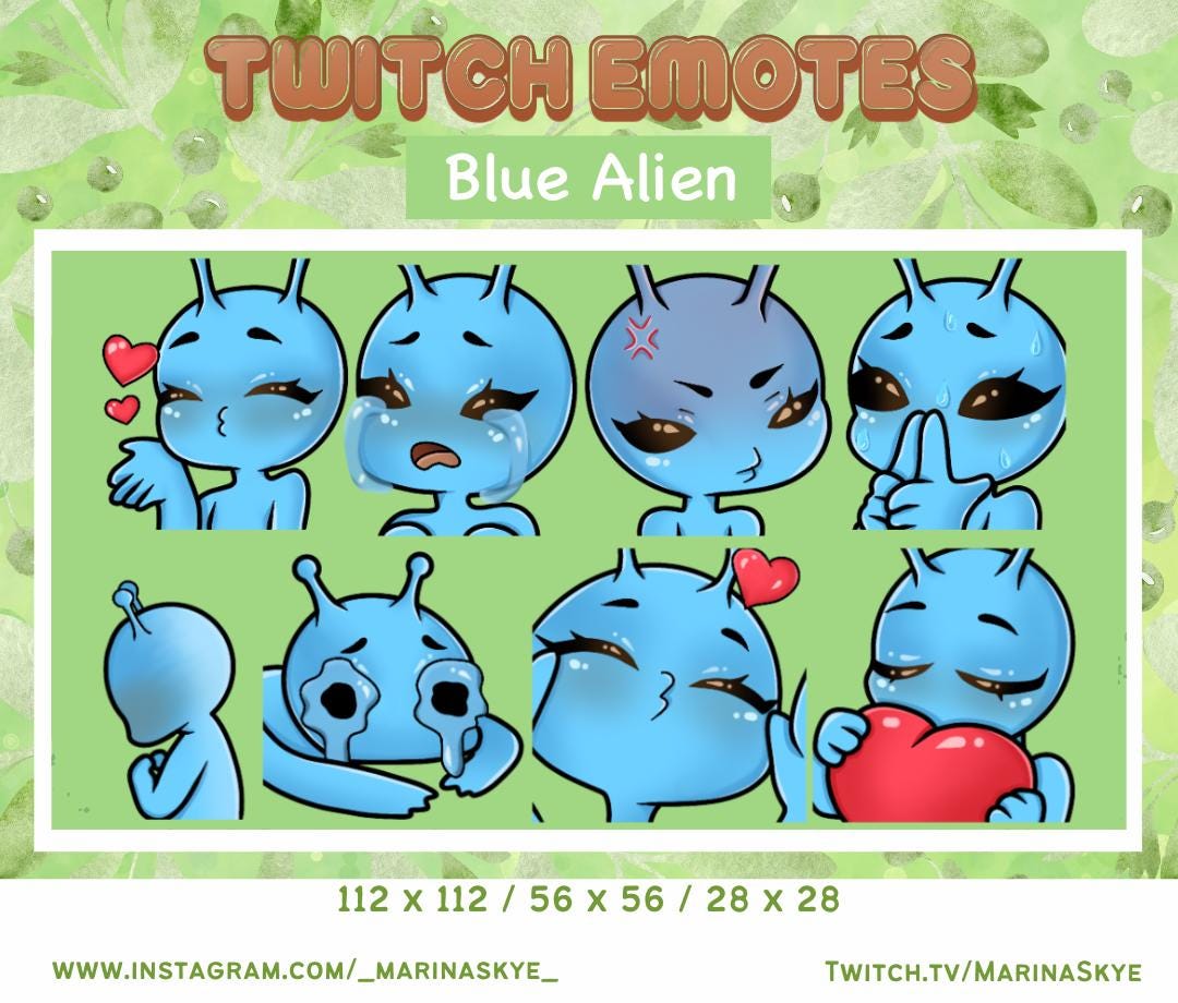 Blue Alien Emotes 8 Pack - Twitch, Discord, Kawaii - Etsy