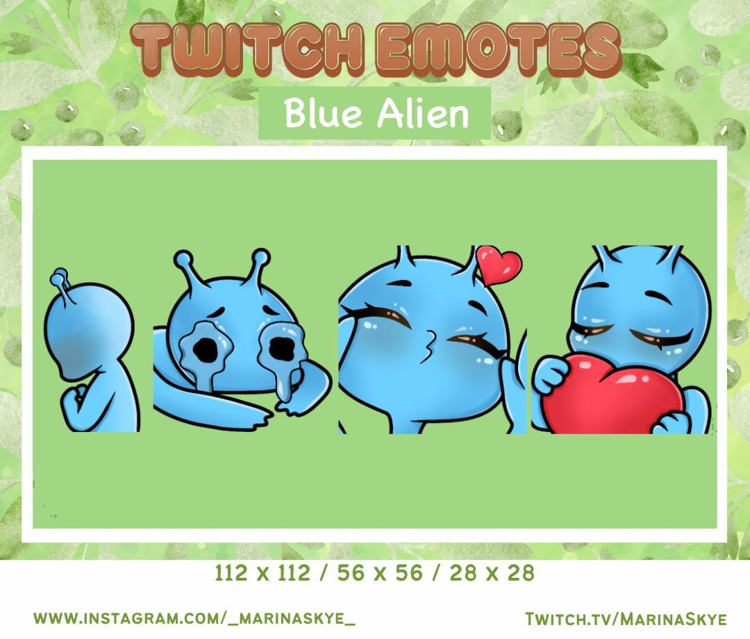 Blue Alien Emotes 4 Pack - Twitch, Discord, Kawaii - Etsy
