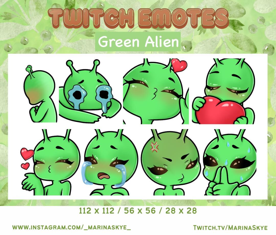 Green Alien Emotes 8 Pack - Twitch, Discord, Kawaii - Etsy