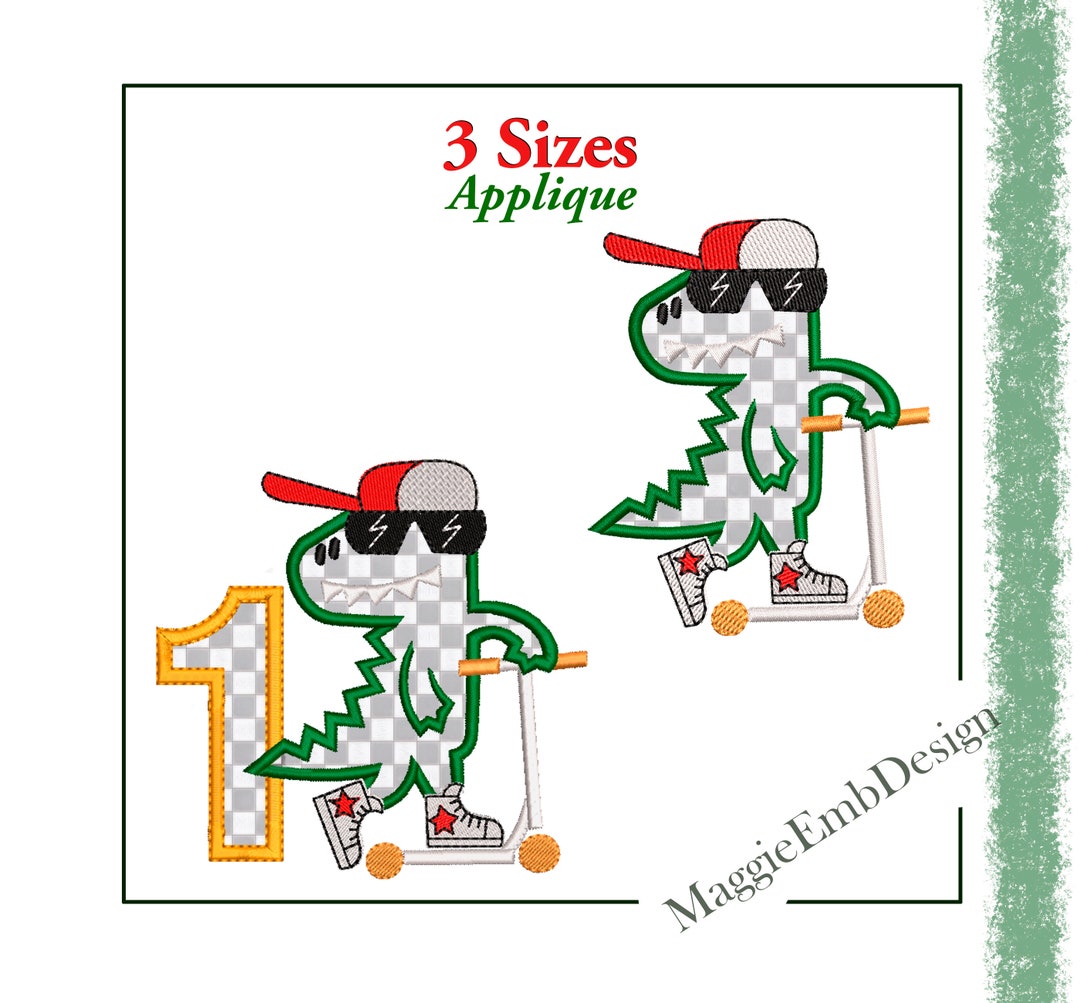 Dino Applique Embroidery Files - Cute Little T-rex, Machine Embroidery ...