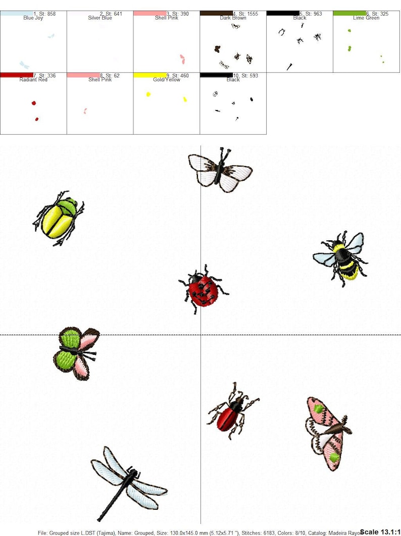 Beetles and Butterflies 8 Individual Machine Embroidery Designs and 2 ...