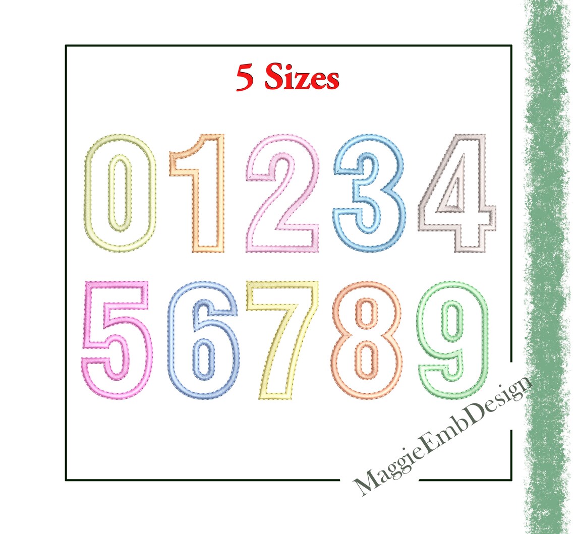 Applique Numbers, Design Machine Embroidery, 5 Sizes, Instant Download ...