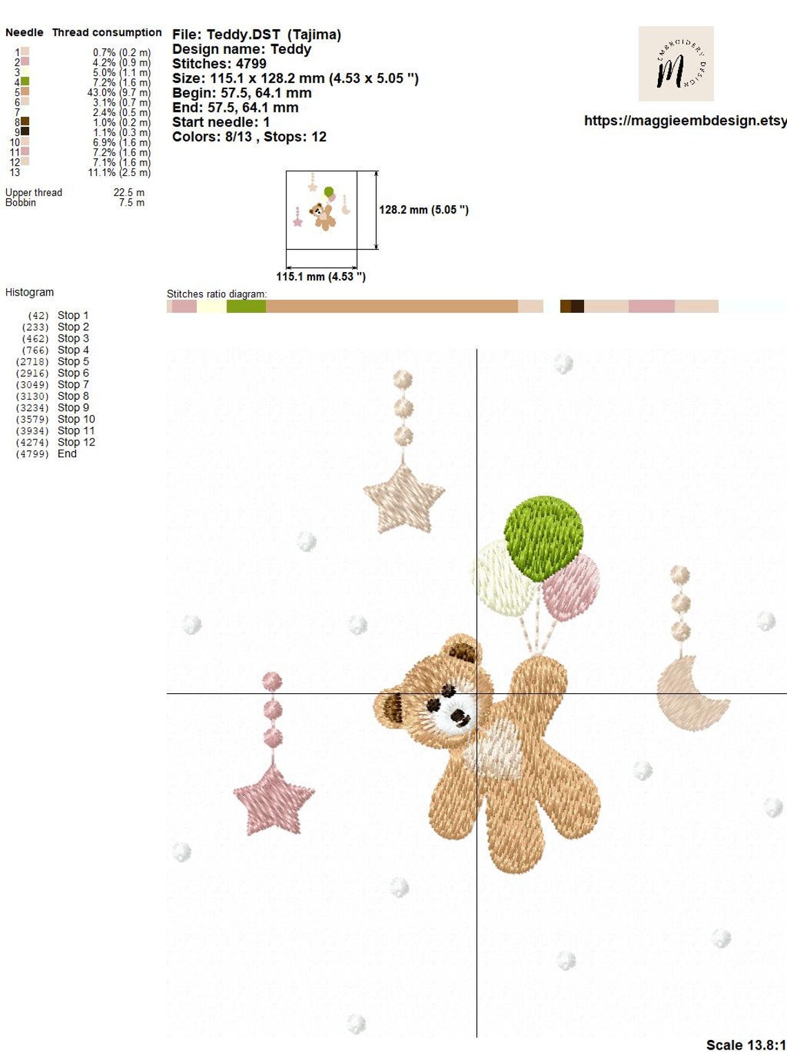 Teddy Bear Embroidery Design, Banner, Air Balloons, Cute Little Bear ...