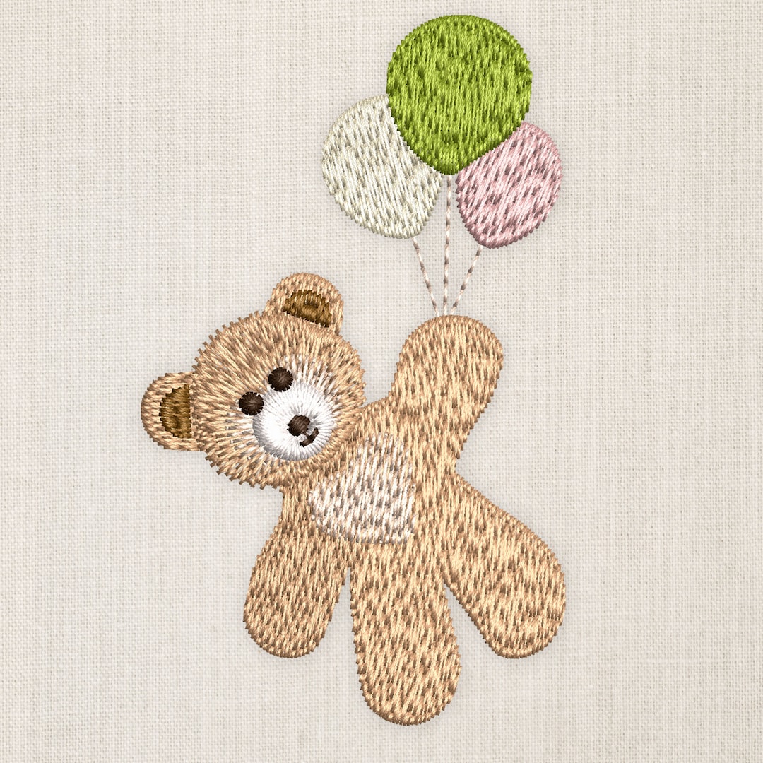 Teddy Bear Machine Embroidery Design Air Balloons Simulated Hand ...