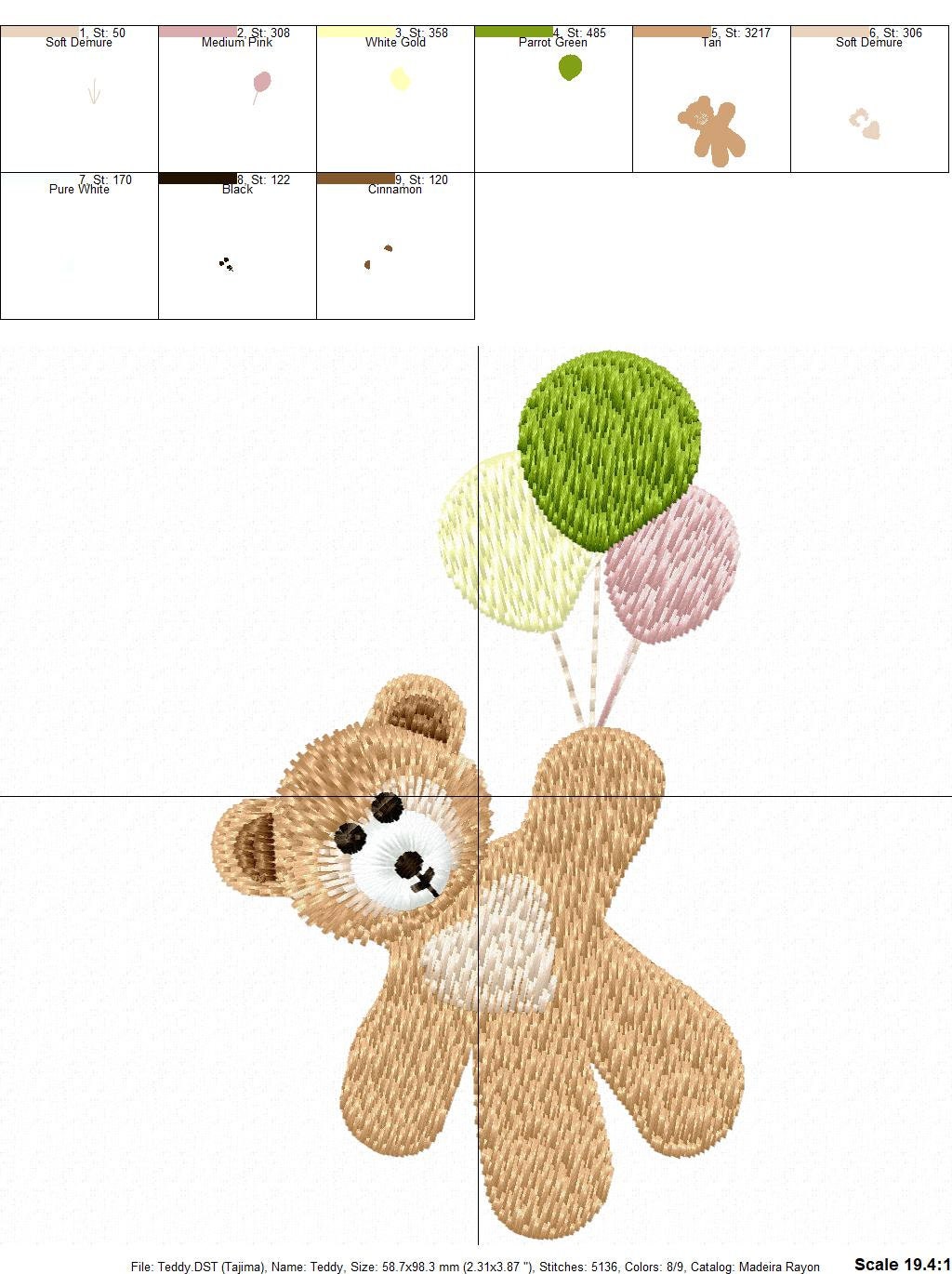Teddy Bear Machine Embroidery Design, Air Balloons, Cute Little Bear ...