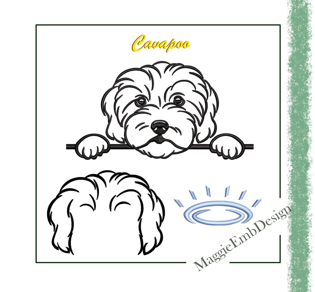 Cavapoo Face, Ears, Halo, Machine Embroidery Design, Dog Line Art, Dog ...