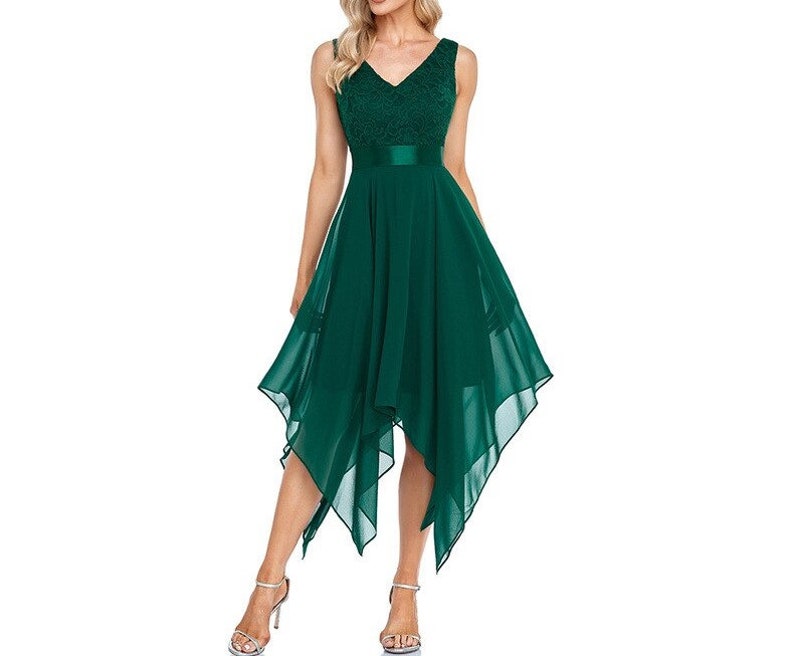 Womens Vintage, V Neck, Irregular Hem, A Line, Chiffon, Cocktail ...