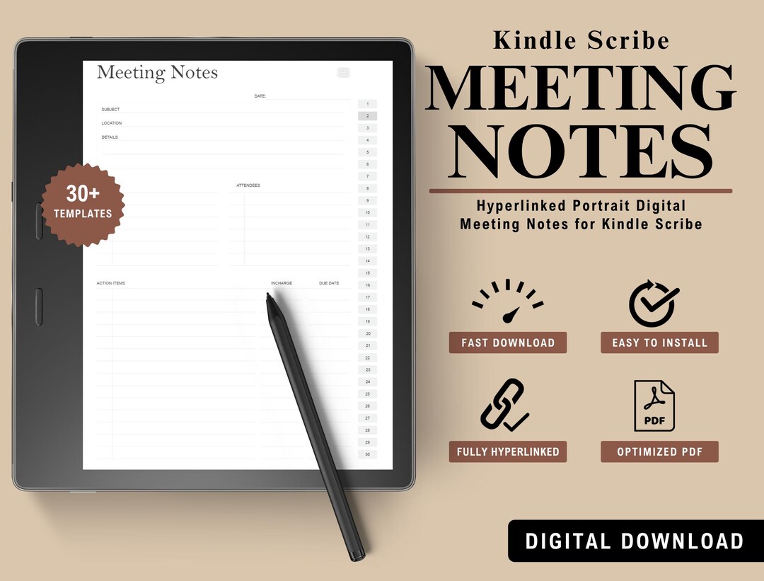 Kindle Scribe Meeting Notes Template, Hyperlinked Digital Notebook (PDF ...