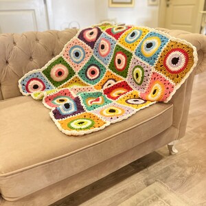 Crochet Nazar Blanket, Evil Eye Throw, Retro Charm Throw, Colorful ...