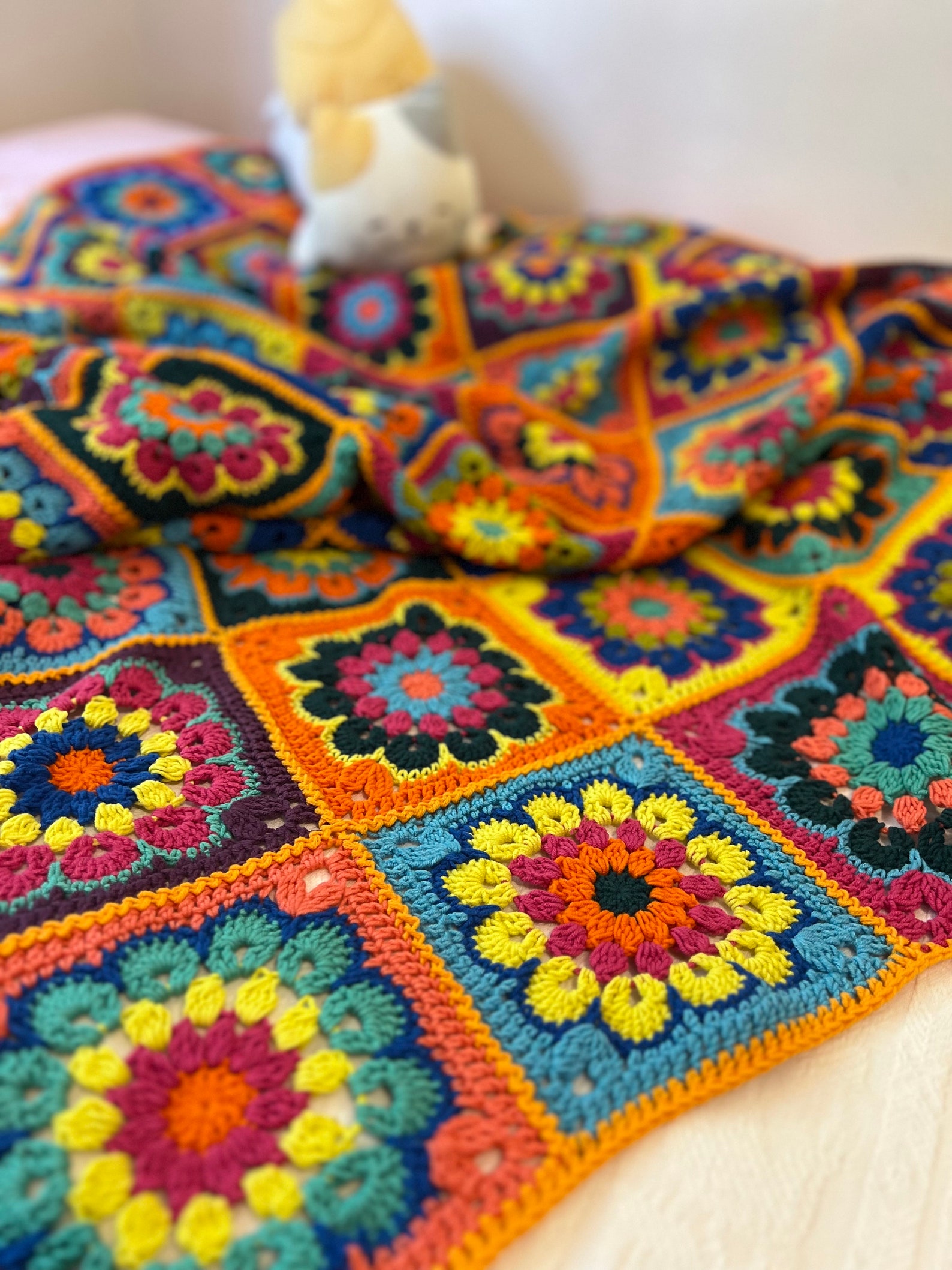 Colorful Floral Afghan Blanket, Retro Crochet Granny Throw, Unique ...