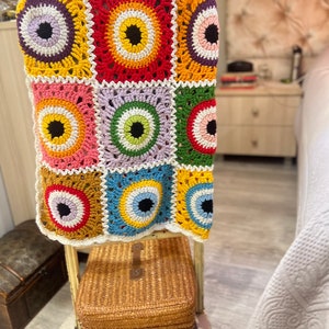 Crochet Nazar Blanket, Evil Eye Throw, Retro Charm Throw, Colorful ...