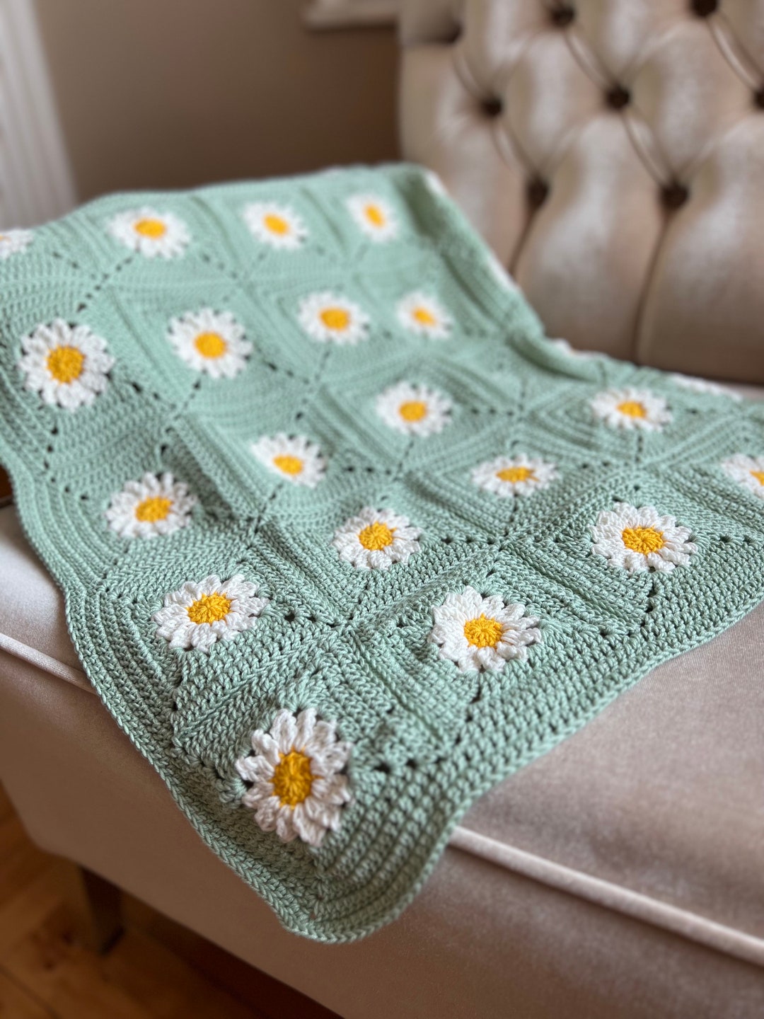 Daisy Baby Blanket, Baby Shower Gift, Mint Crochet Stroller, Unique ...