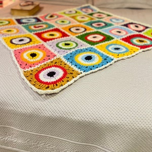 Crochet Nazar Blanket, Evil Eye Throw, Retro Charm Throw, Colorful ...