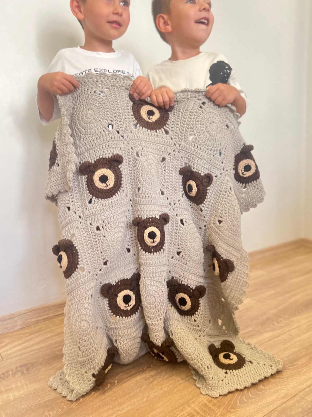 Handmade Teddy Bear Blanket, Crochet Animal Stroller, Soft Coton Baby ...
