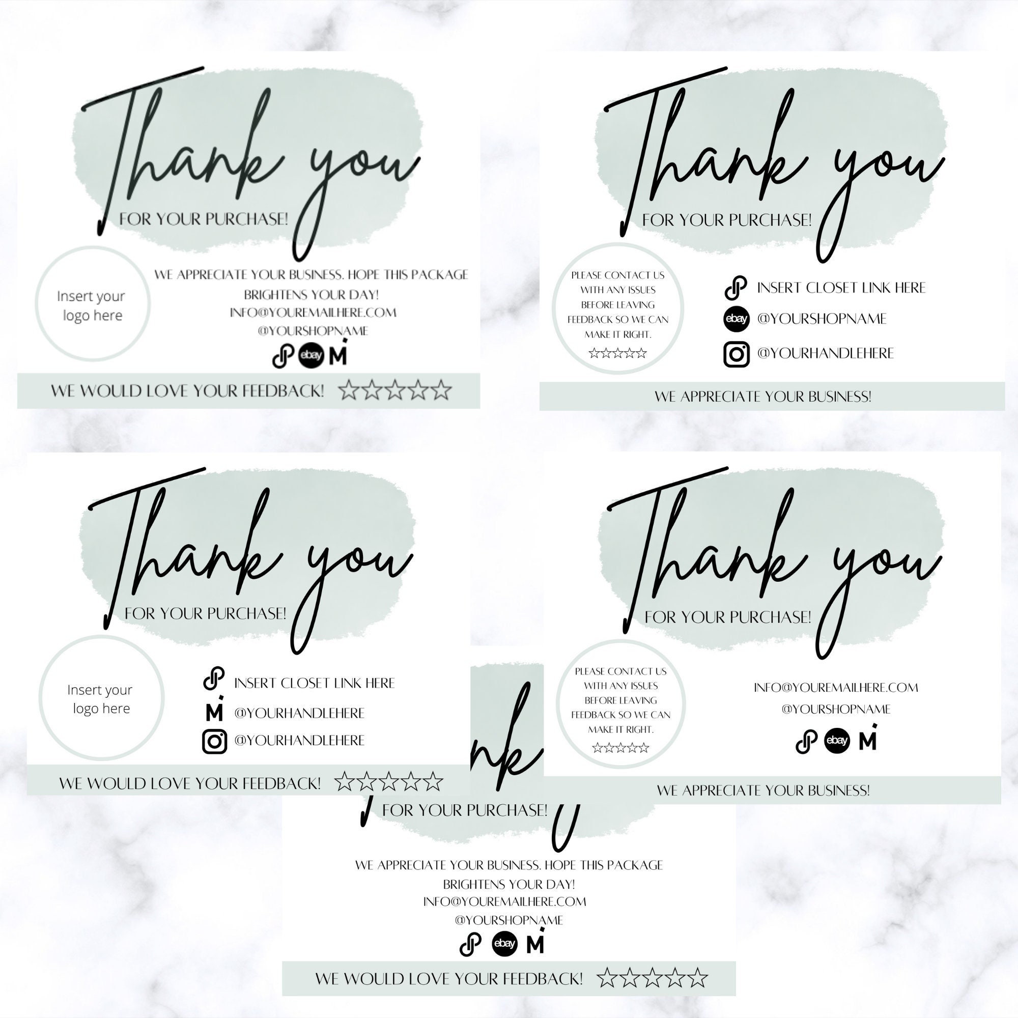 FIVE PRINTABLE DIY Thank You Templates Blue |small Business Package ...