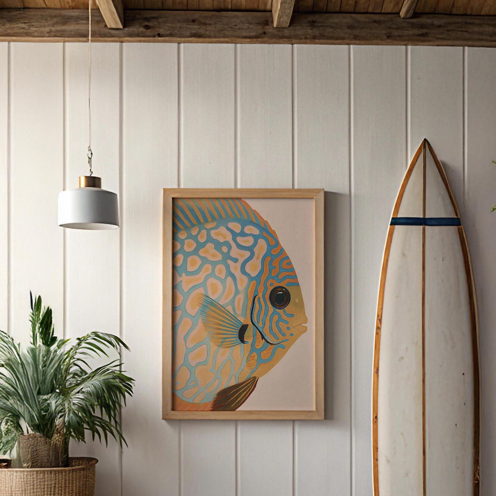 Discus Fish Art Illustration Printable Coastal Wall Art Print Coastal ...