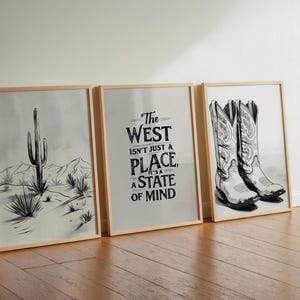 Set of 5 Sketch Art Western Printable Wall Art Bundle Vintage Western ...
