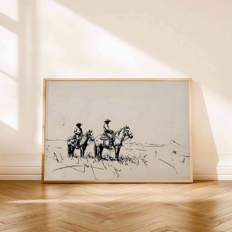 Set of 5 Sketch Art Western Printable Wall Art Bundle Vintage Western ...