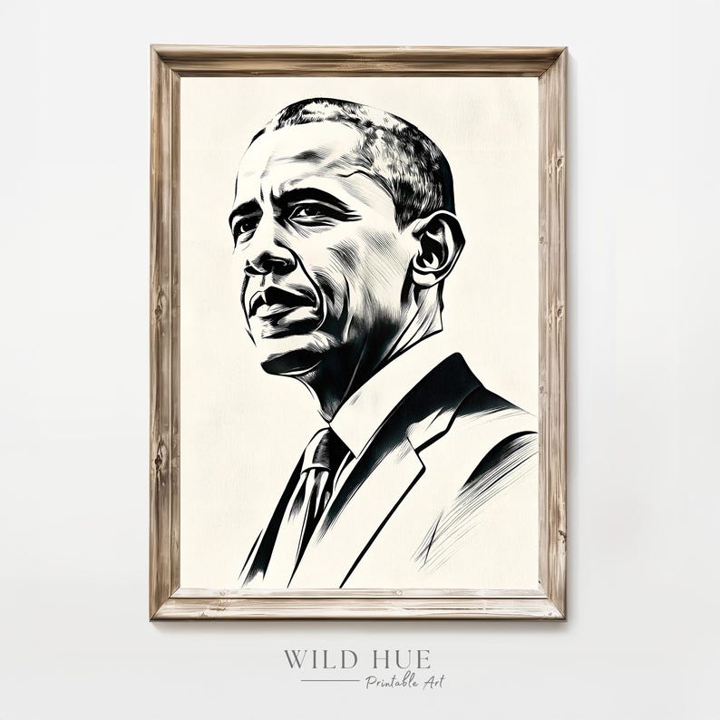Barack Obama Portrait Printable Art Sketch Art Print Gift for Democrats ...
