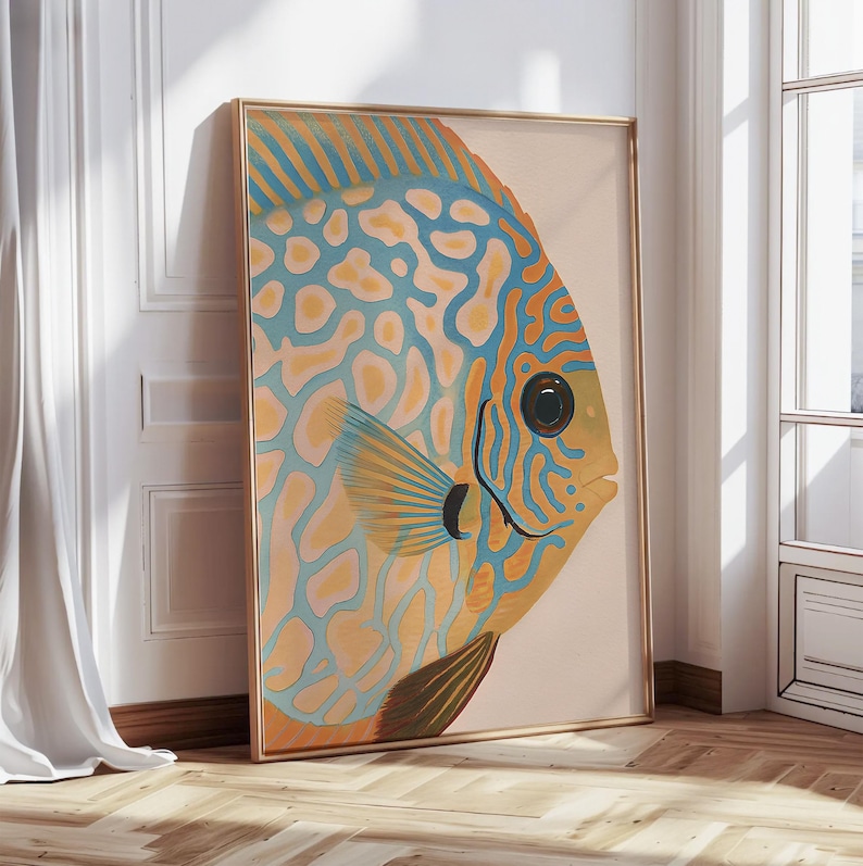 Discus Fish Art Illustration Printable Coastal Wall Art Print Coastal ...
