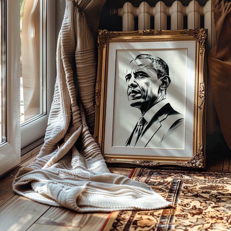Barack Obama Portrait Printable Art Sketch Art Print Gift for Democrats ...