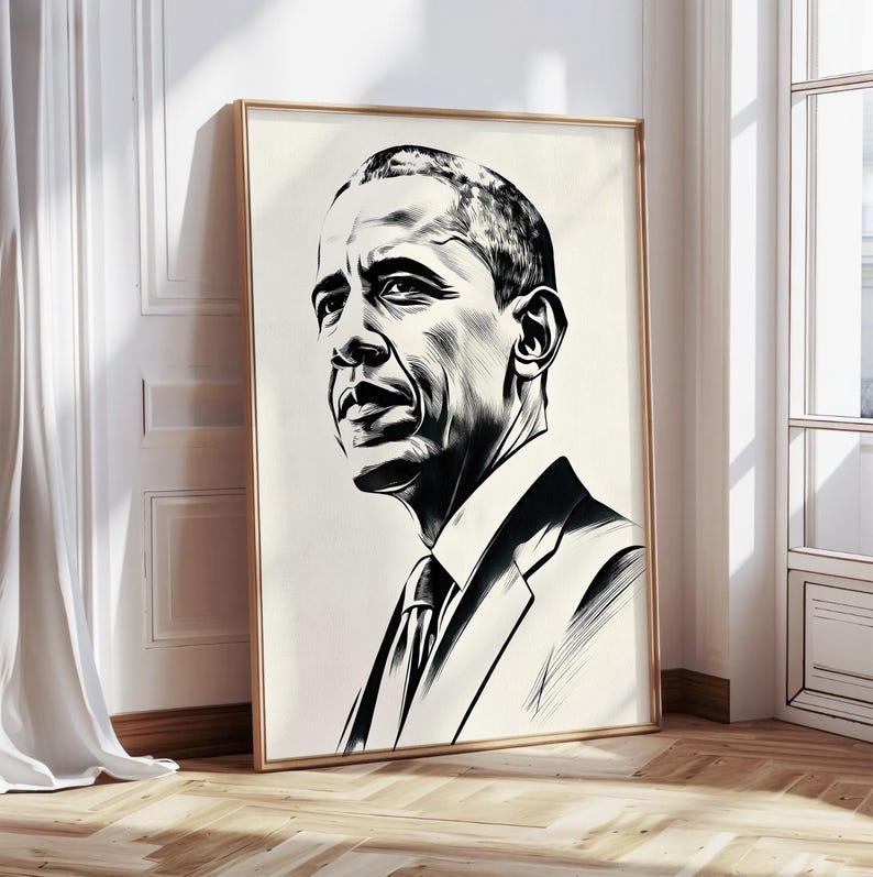 Barack Obama Portrait Printable Art Sketch Art Print Gift for Democrats ...