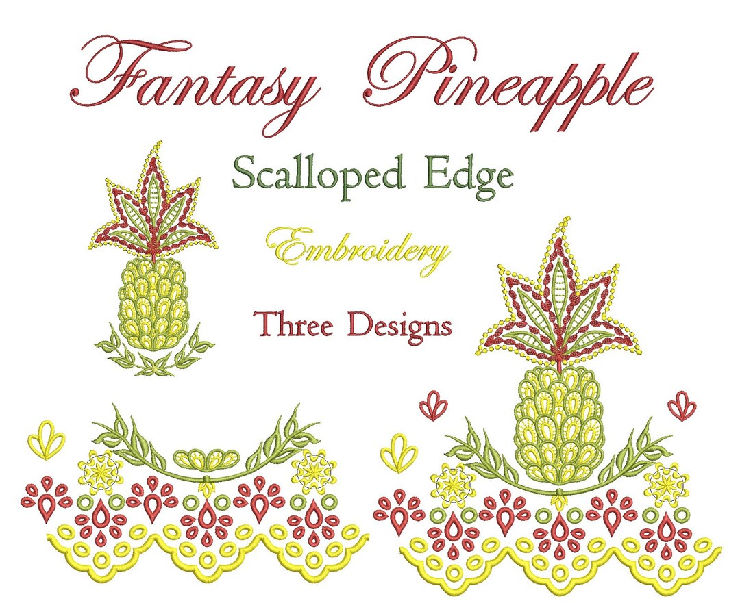 Fancy Pineapple Scalloped Edge Embroidery, Digital Design for Dresses ...