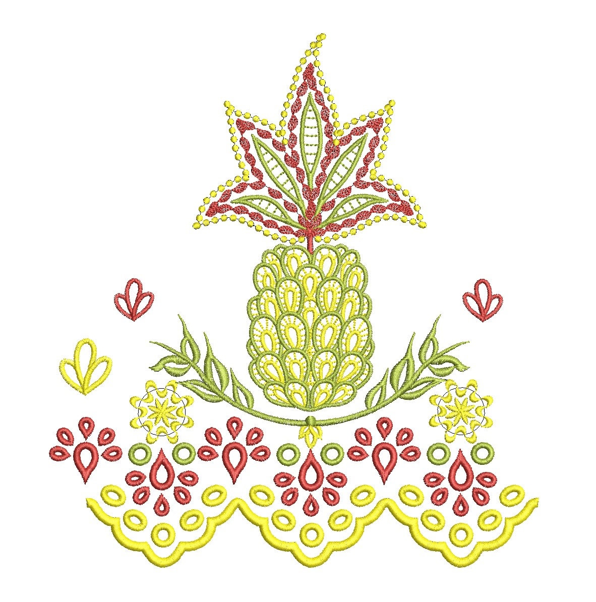 Pineapple Scalloped Edge Embroidery, Digital Design for Dresses or ...