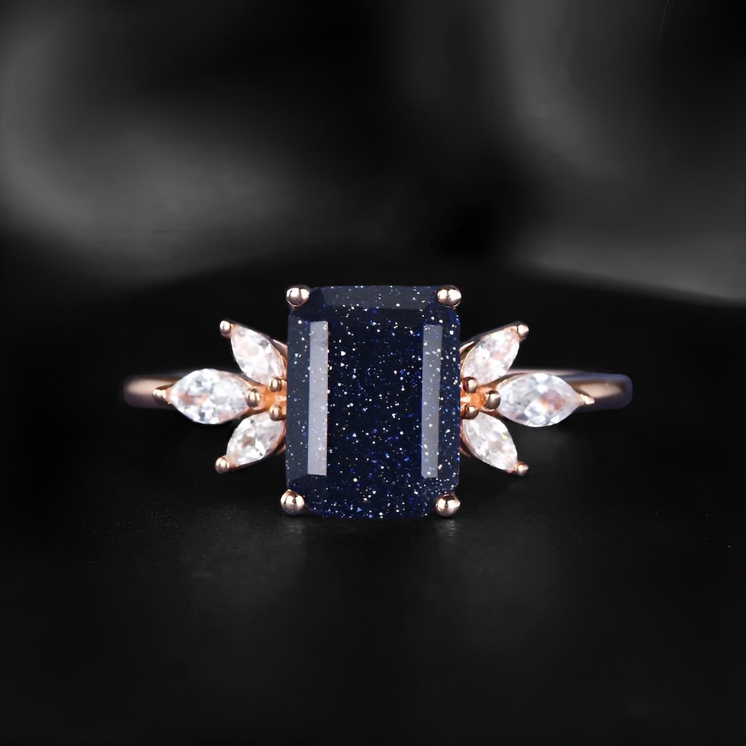 Galaxy Sandstone Ring Blue Sandstone Engagement Ring Nebula - Etsy