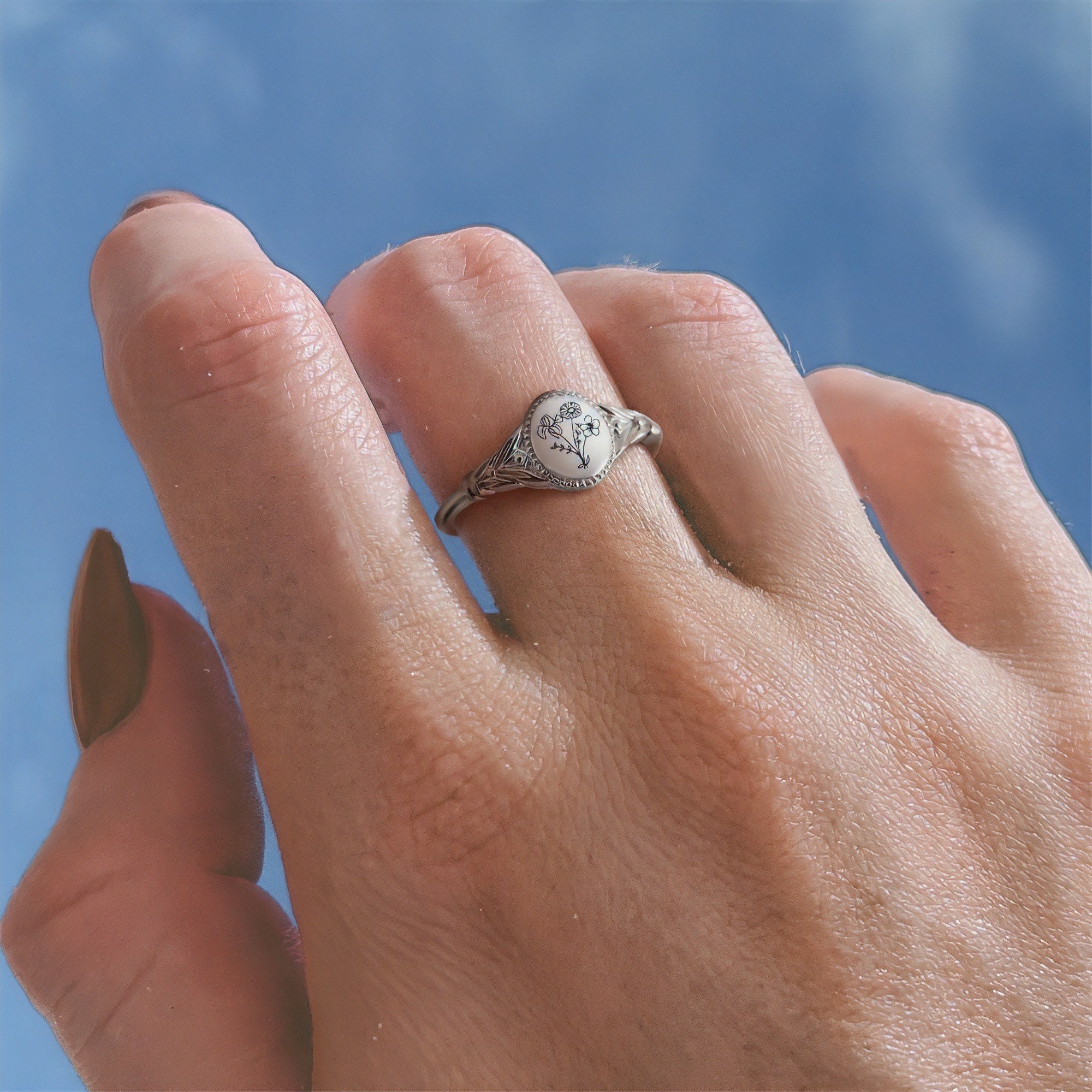 Personalized Birth Flower Ring 12 Birth Month Flower Jewelry - Etsy Canada