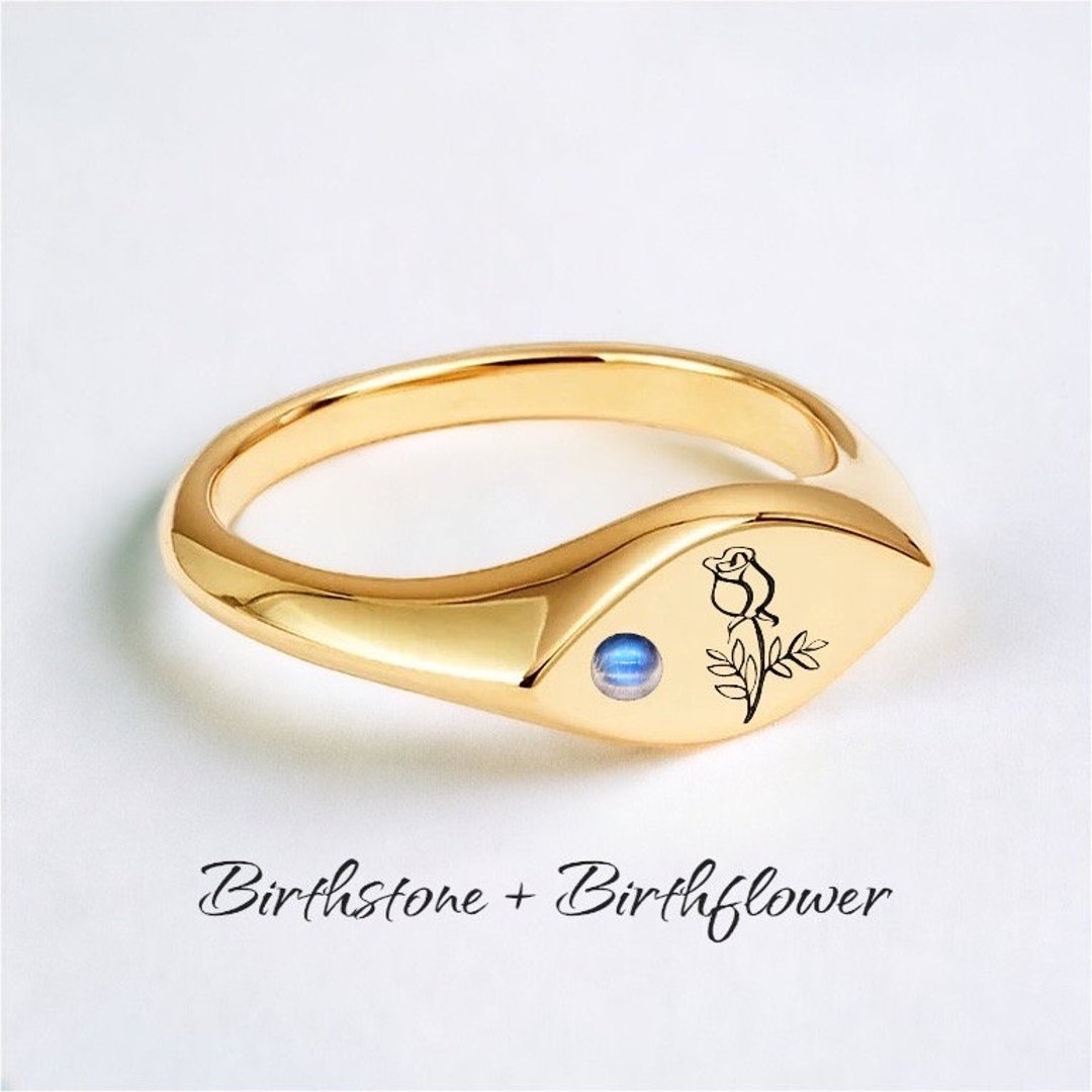 Personalized Birth Flower Ring, 12 Birth Month Flower Jewelry, Custom ...