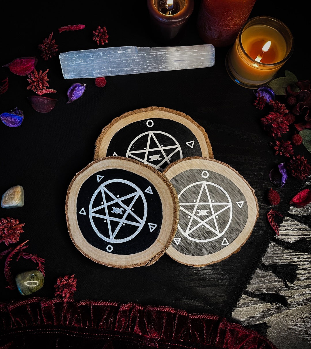 Wiccan Altar Tile - Pentacle Design Hand Painted on Wood Tile *included ...