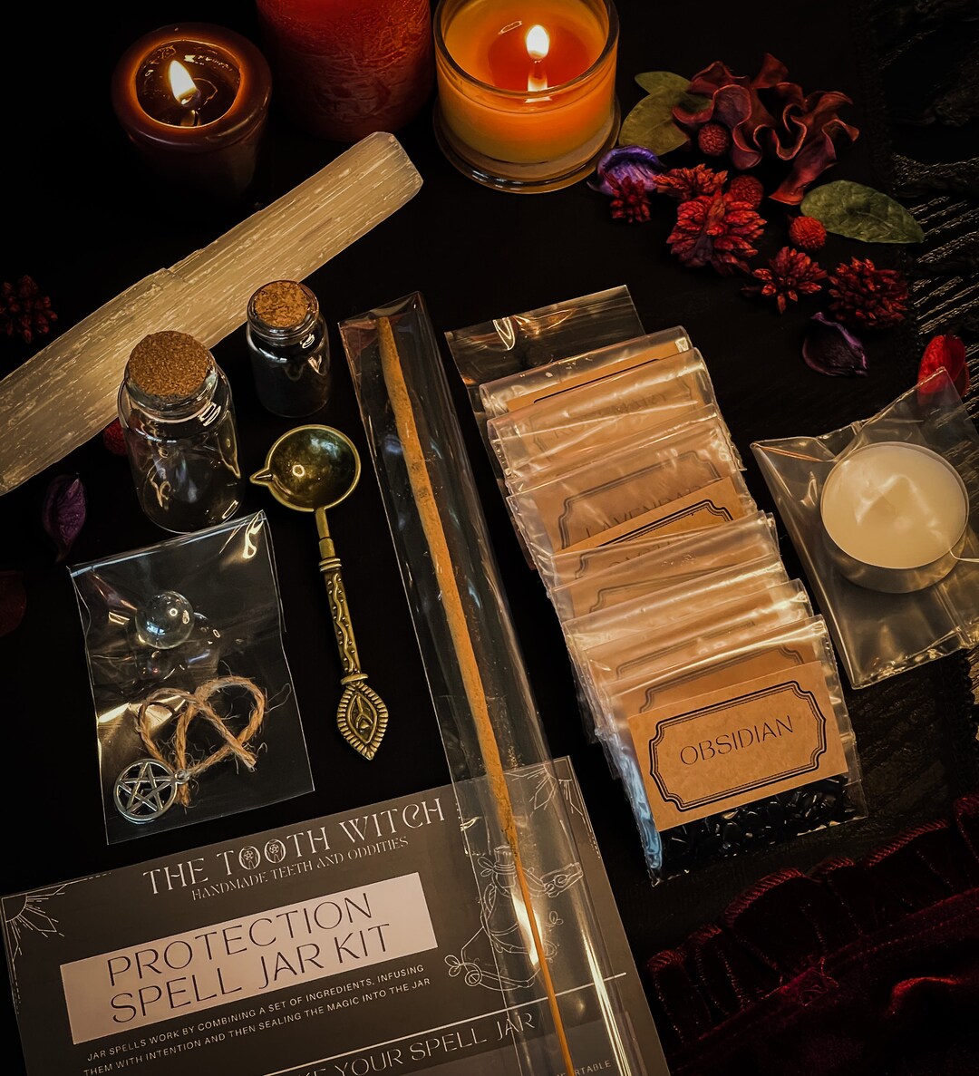Witch Protection Spell Jar Kit - With Human Tooth Pendant! Everything ...