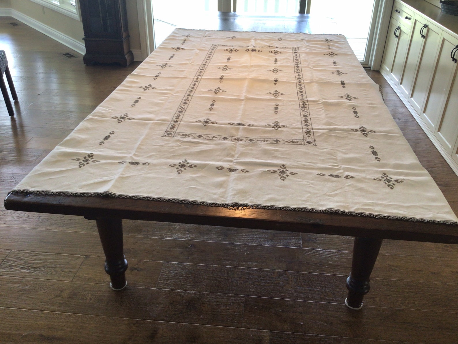 Vintage 92” X 56”rectangle Linen Ecru Tablecloth/curtain Rustic Hand ...
