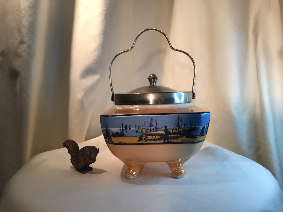 Orange Lusterware Biscuit Jar Antique Gift for Self - Etsy