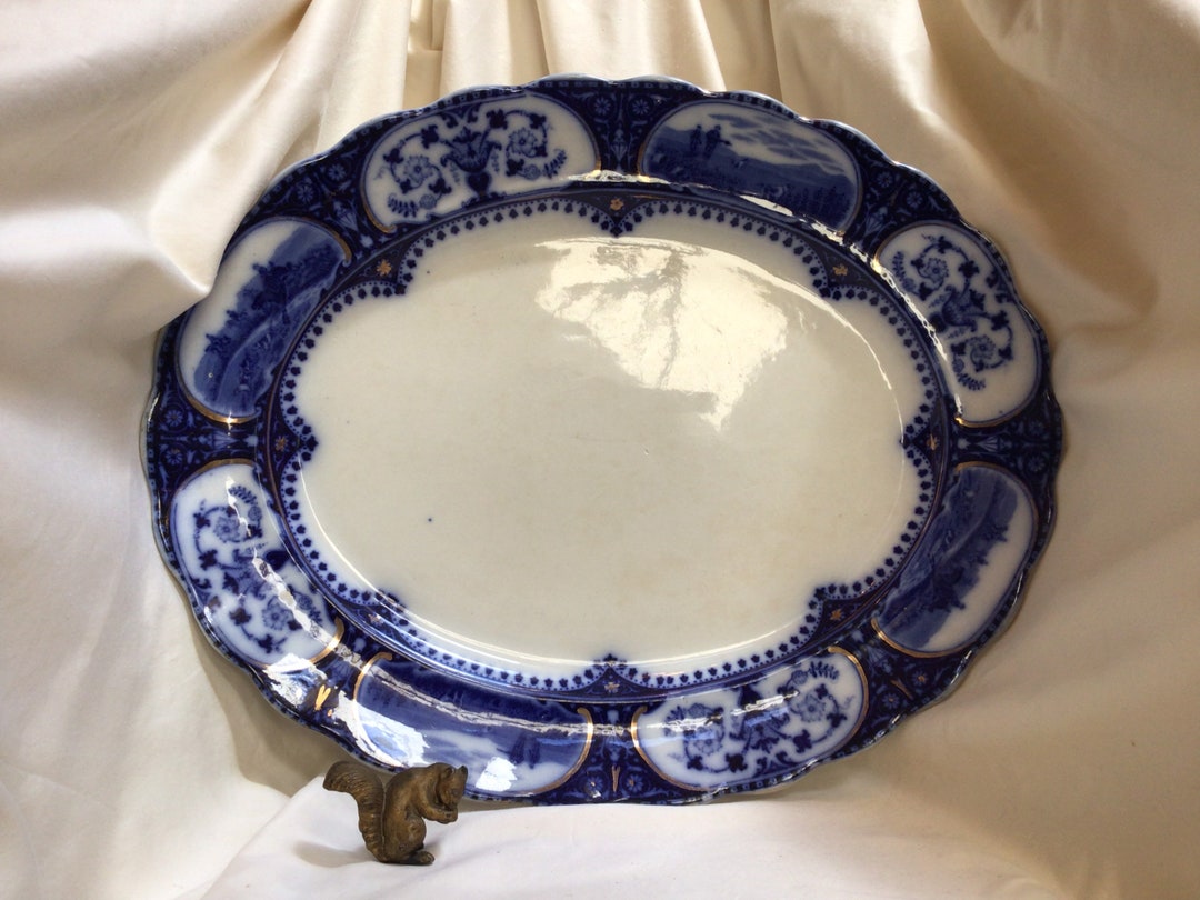 Antique Large Flow Blue Platter C.1906-1912 - Etsy