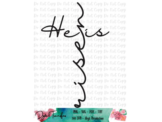 Cursive Cross PNG He is Risen PNG Jesus Christ Clipart Sub - Etsy