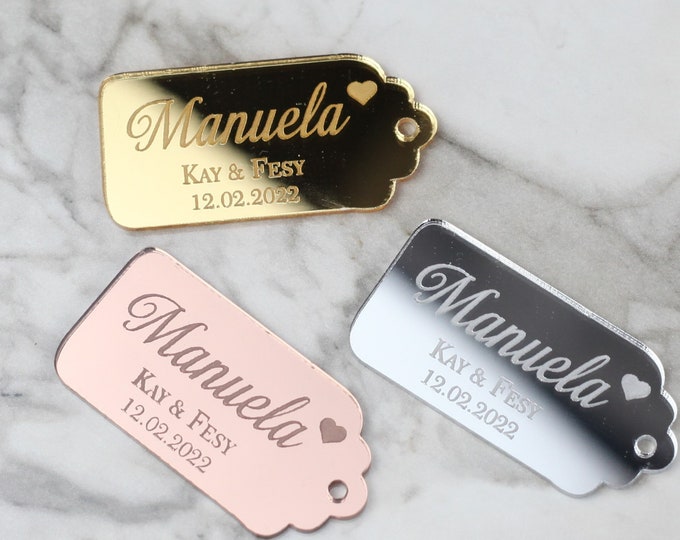 Gold Acrylic Mirror Tag, Name Tags With Bows, Thank You Label, Save the ...