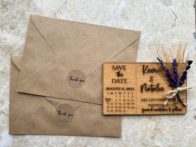 Custom Birch Wood Save the Date Magnet Set | Floral Calendar Wooden ...