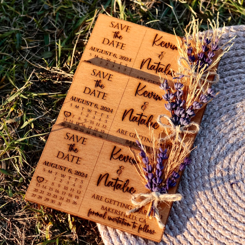 Custom Birch Wood Save the Date Magnet Set | Floral Calendar Wooden ...
