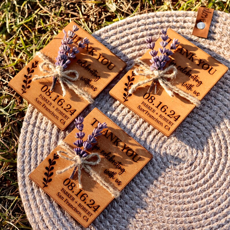 Floral Wedding Favor Magnet: Custom Birch Wood Rustic Thank You Gift - Etsy